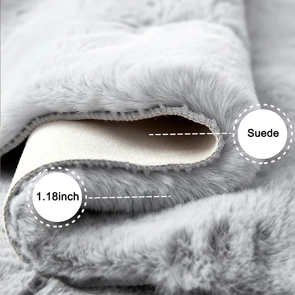 Ghouse Ultra Soft Faux Rabbit Fur Rug 3x5, Machine Washable Area Rugs for Bedroom Fluffy Rugs for Living Room, No-Shedding Carpet Sheepskin Rug Grey