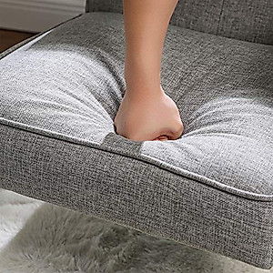 SONGMICS Leisure Chair with Solid Wood Armrest and Feet, Mid-Century Modern Accent Sofa, for Living Room Bedroom Studio, Light Gray