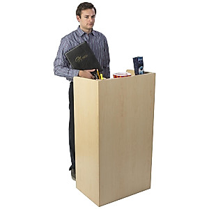 Displays2go Hostess Station, Hidden Wheels, Adjustable Shelf, Maple (LCKDPHSMP)