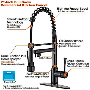 Kitchen Faucets with Pull Down Sprayer - Beelee Oil Rubbed Bronze Kitchen Faucet with Deck Plate, Single Handle Commercial Faucets for Camper Farmhouse RV Kitchen Sink, Grifos De Cocina