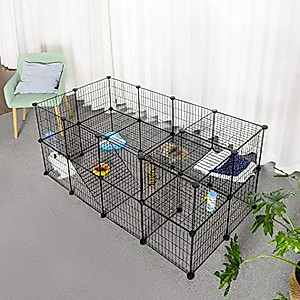 SONGMICS Pet Playpen, Small Animal Playpen, Rabbit Guinea Pig Cage, Zip Ties Included, Metal Wire Apartment-Style Two-Story Pet Premium Villa for Bunnies Puppies, Indoor Use, Black ULPI02H