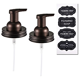 Mason Jar Foaming Soap Dispenser Lids -Bronze -Rustproof Stainless Steel Lid/Plastic Pump,with Waterproof Chalkboard Labels Stickers - Rustic Farmhouse Décor Bronze Bathroom Acces-sories/Bronze