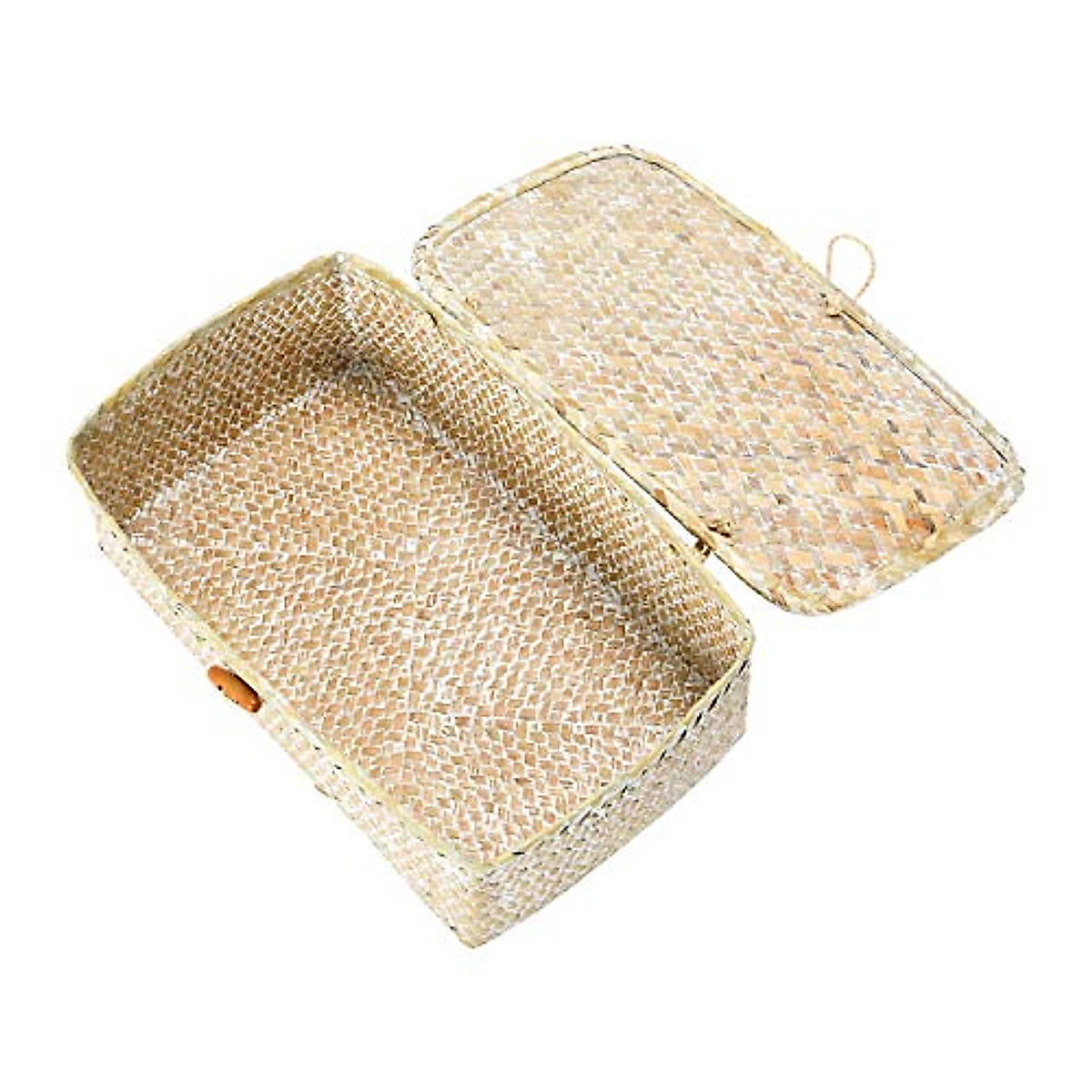 Creative Co-Op Hand-Woven Seagrass Lids & Toggle Closure, Whitewashed, Set of 2 Storage Box, 2 Count