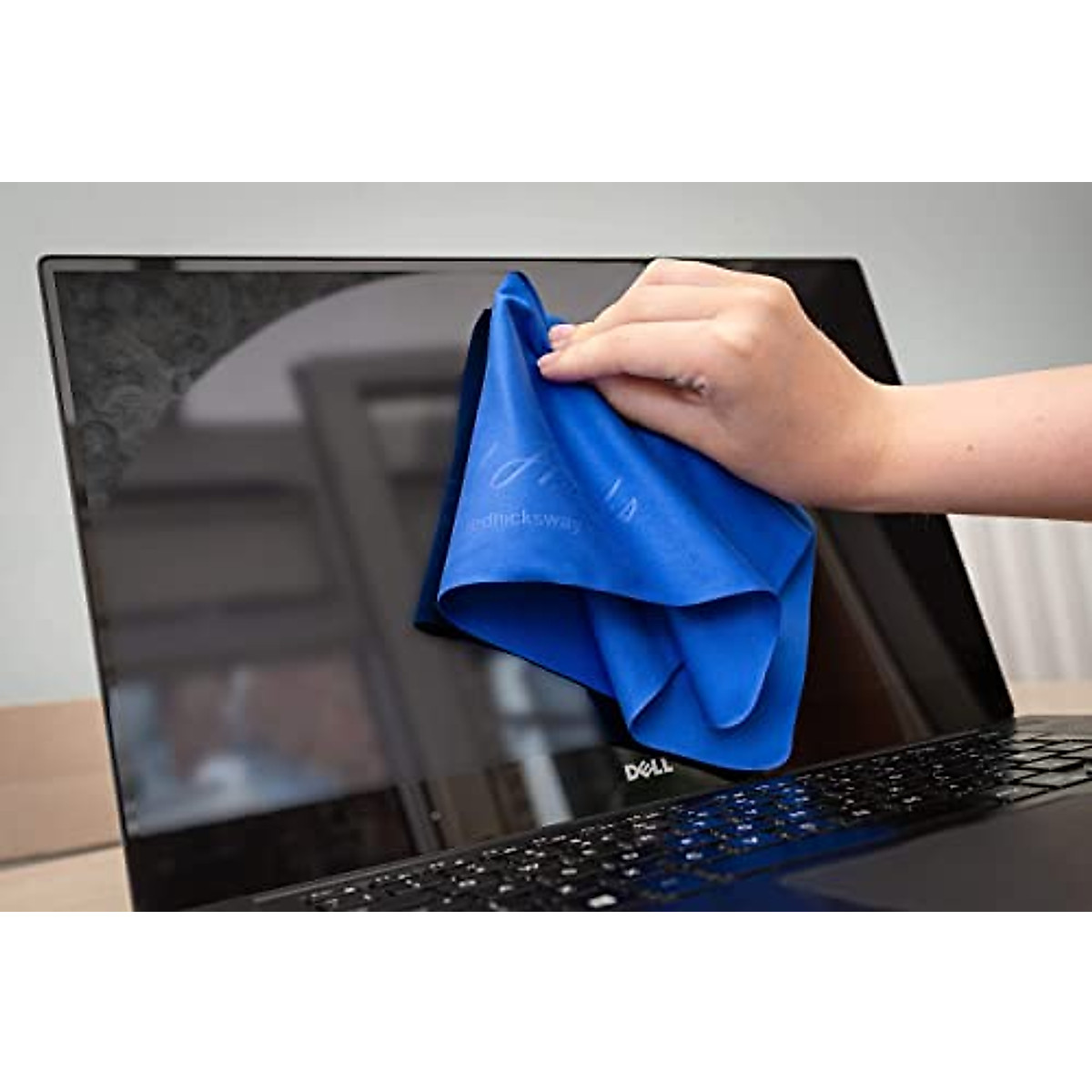 Ed Hicks 3 Large Premium Microfiber TV Screen Cleaning Cloths [12” x 12”] for Cleaner LCD LED OLED Screens, iPad, Laptop Computer | Storage Pouch | Chemical Free | Anti-Static | 1 Black 1 Blue 1 Grey
