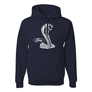wild custom apparel Ford Cobra Logo Licensed Official Mens Hoodies, Navy Blue, X-Large