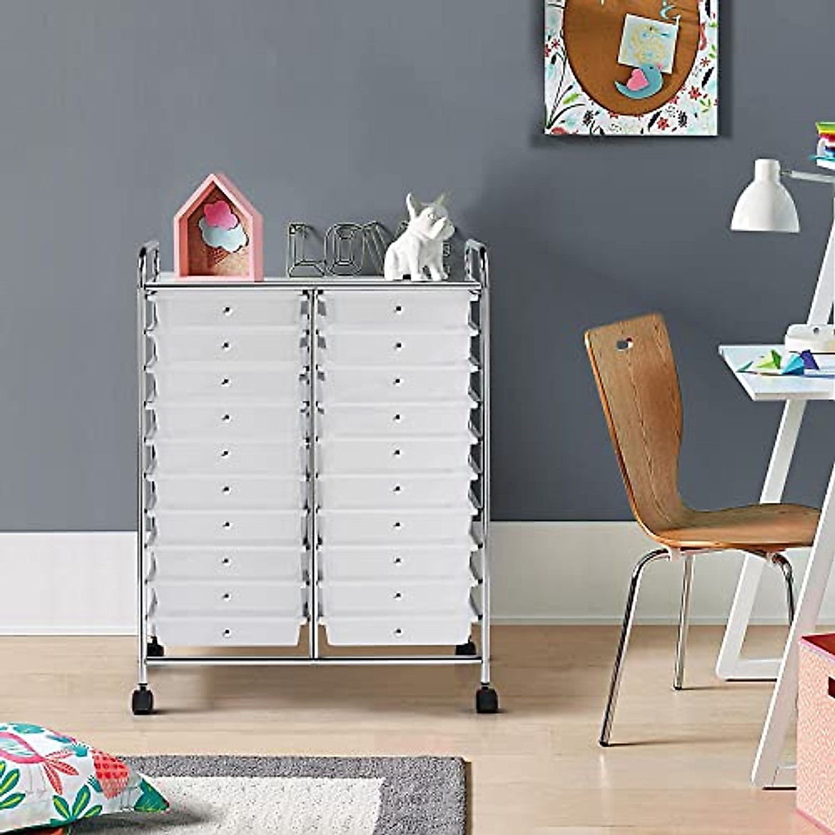 Yaheetech 20 Drawers Rolling Storage Cart Multipurpose Movable Organizer Cart Tools Scrapbook Paper Organizer on Wheels, White