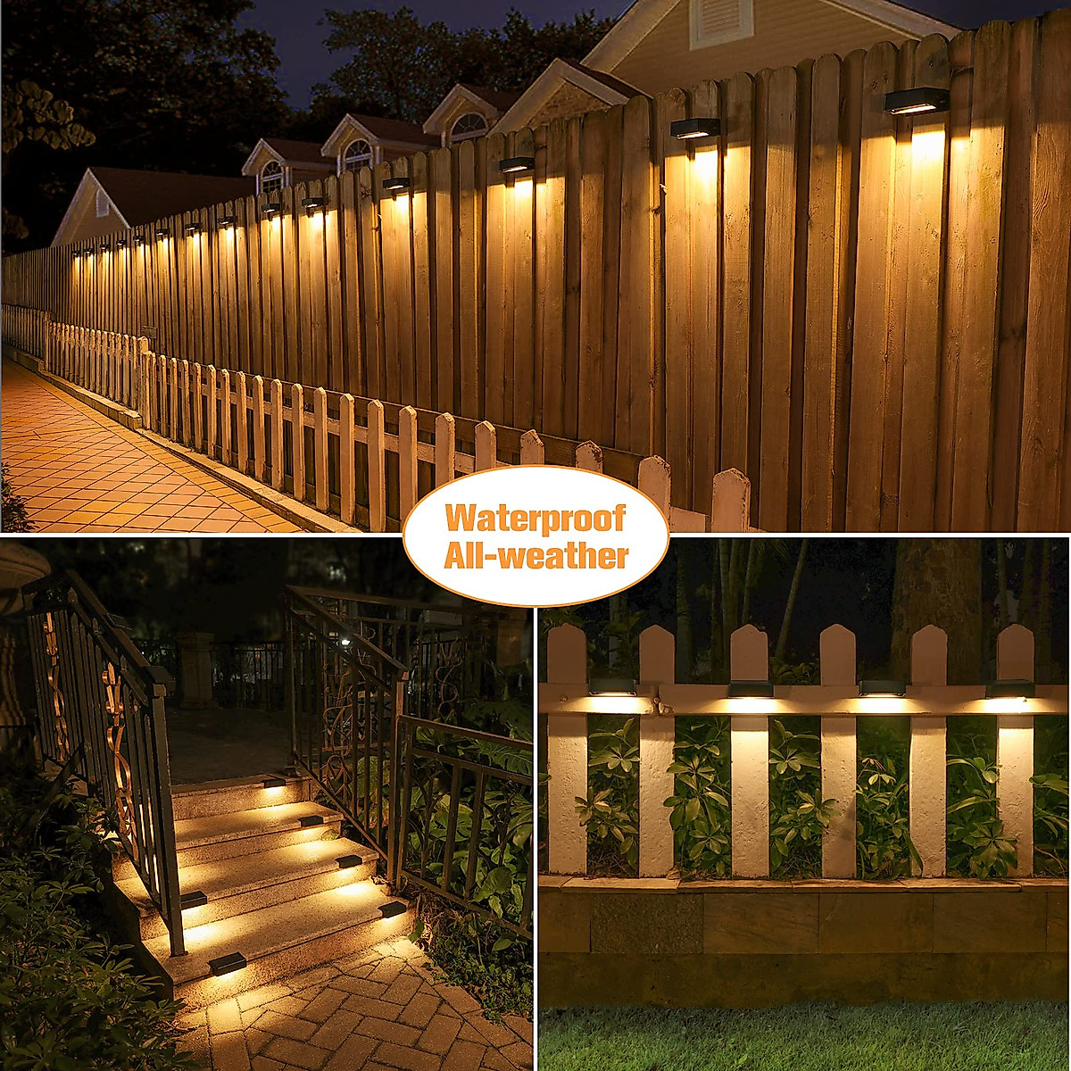 VOLISUN Solar Deck Lights ,7 Colors&Warm White Outdoor 4-Pack Waterproof Led Color Glow Solar Lights for Step,Fence,Railing,Wall,Stairs (1800mah,Long Lighting Time)
