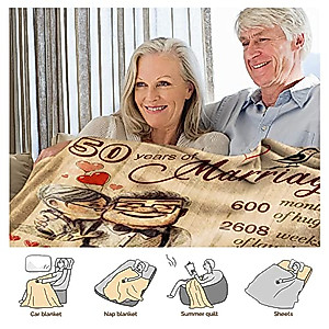 50th Anniversary Throw Blanket for Him Her, Super Soft Flannel Blanket, Comfy Plush Bed Blanket, Warm Gifts for Special One