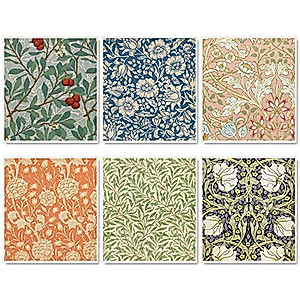 Whaline William Morris Swedish Kitchen Dishcloth Vintage Floral Absorbent Cotton Kitchen Towel Colorful Flower Dish Towel for Party Home Housewarming Cleaning Counter Wipes, 7 x 8 Inch, 6Pcs