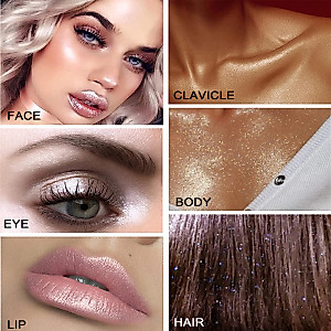 Dulele Body Glitter, Highlighter Stick Body Cheek Hair Cosmetics Contouring Shimmer Highlighter Waterproof Light Face Cosmetics Makeup Set（3 colors)