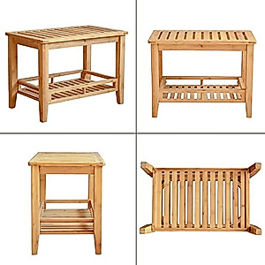 HUILI Shower Bench, Shower Chair with Shelf 24 x 15 x 18 '', Bathroom Bench, Furniture, Shower Benches for InsideShower, Shoe Organizer or Entryway Bench