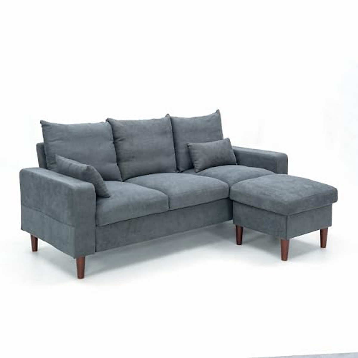 Panana 3-Seat Sofa Couch with Reversible Back Cushions Modern Fabric Sofa 3 Seater Couch for Small Apartment (Grey, 3 Seater with Ottoman Stool)