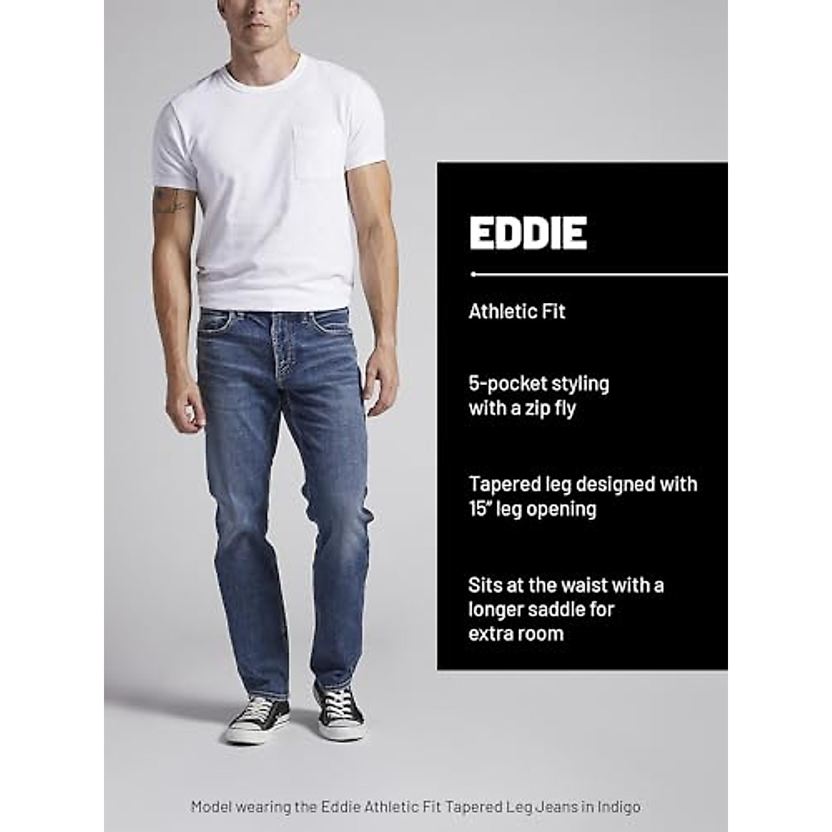 Silver Jeans Co. Men's Eddie Athletic Fit Tapered Leg Jeans, Rinse Wash, 36W x 30L