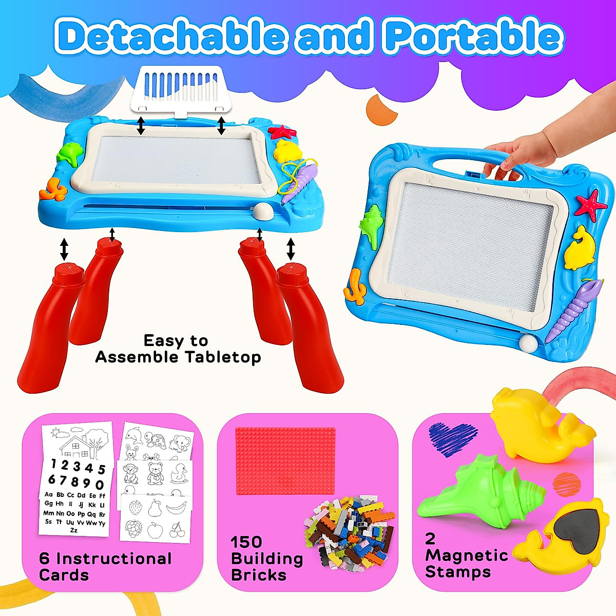 TOY Life Magnetic Drawing Board for Toddlers 1-3 Magnetic Doodle Board for Toddlers Drawing Table for Kids with Toy Building Blocks Doodle Board for Toys for Kids Xmas for Toddlers