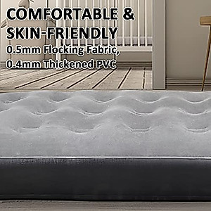 Camping Air Mattress Air Bed with Inflatable U-Shaped Pillow Single Air Mattress Blow Up Bed Thicken Air Mattresses Sleeping Pad for Camping Tent Car Travel Home Office ( Grey)