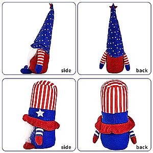 mupera 2Pcs Summer Gnomes Plush Decor, Blue Adorable Handmade Plush Dolls with Stars Stripes, Faceless Gnomes Plush Doll Table Ornament for Office, Living Room