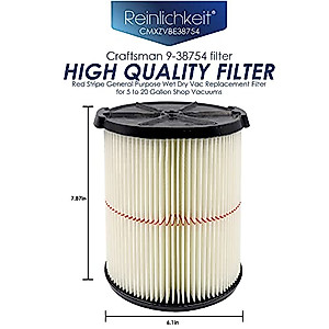 Replacement Cartridge Filter for Craftsman 9-38754 Red Stripe General Purpose for 5 to 20 Gallon Shop Vacuums CMXZVBE38754，2 Pack