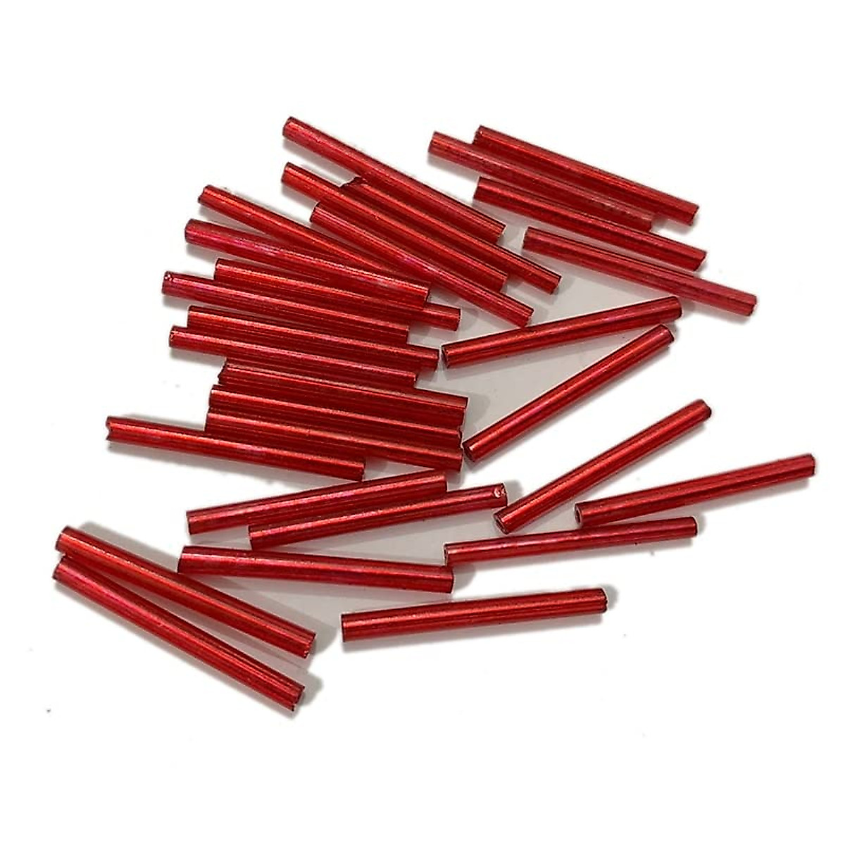 Teekos 25mm Long 50pcs Czech Glass Bugle Beads Line Tube Loose Seed Briolette Sewing Spacers Tassel Necklace Jewelry Bracelet Dress DIY - (Color: Gold)