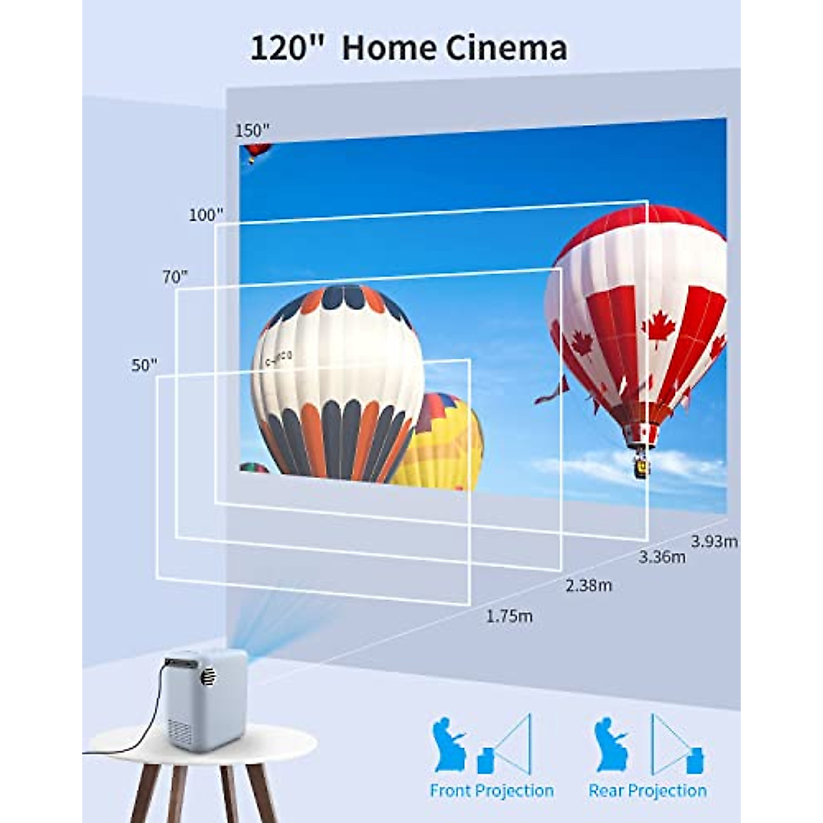 WiFi Projector Home Cinema Wireless 1080P Movie Projectors for iOS & Android, 7000 Lumens Full HD Indoor Outdoor Gaming Projector, Compatible with Airplay, Smartphone, TV Stick, HDMI, USB, PS5
