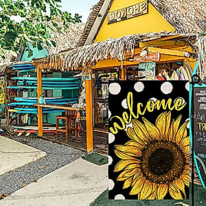 CROWNED BEAUTY Summer Garden Flag Sunflower Yard 12x18 Inch Small Double Sided Outside Polka Dots Party Farmhouse Décor