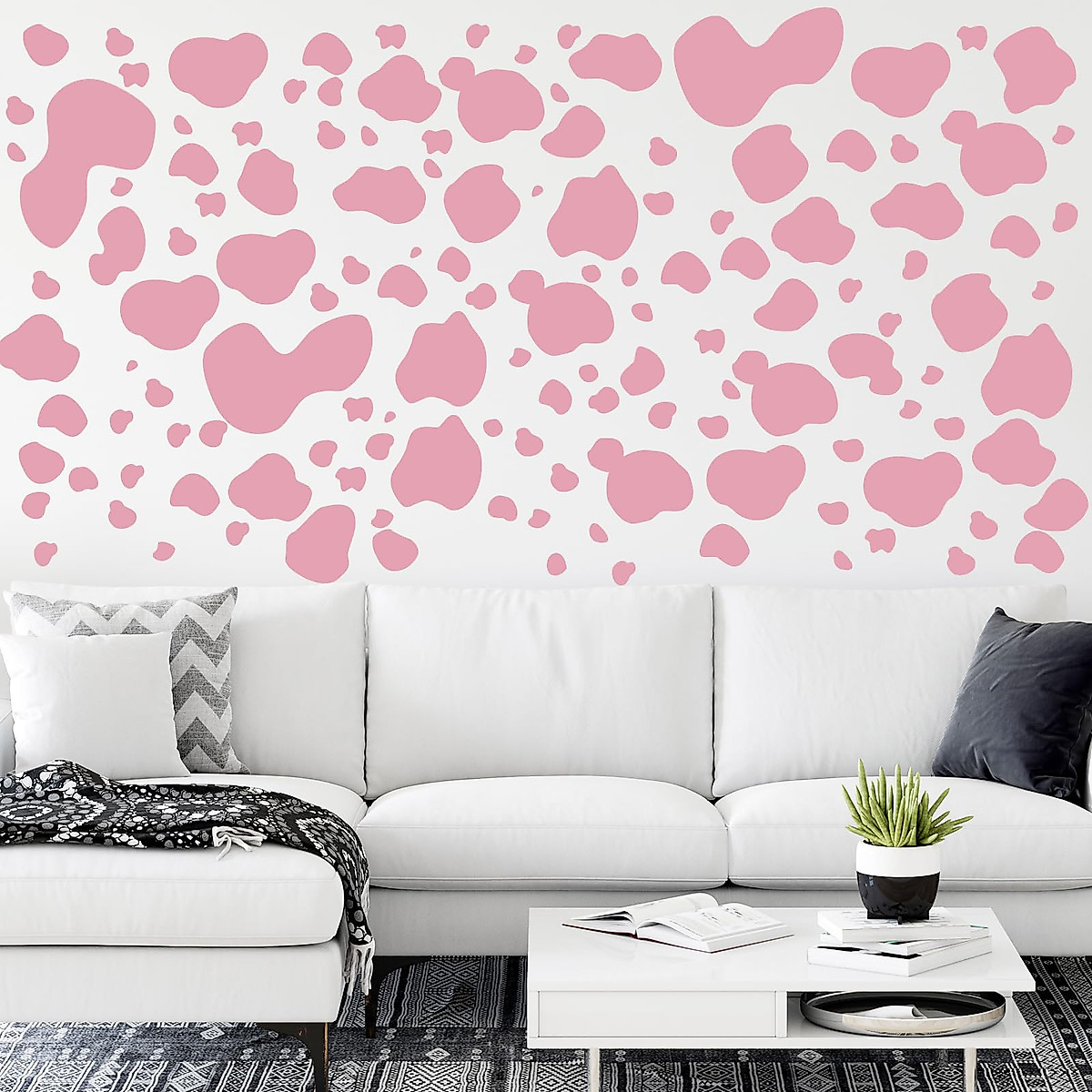 184 Pcs Cow Print Stickers, Adhesive Wall Stickers Cow Print Vinyl Art Decal Removable Wall Decor Waterproof Animal Design Decals for Bedroom Living Room Nursery(Pink)