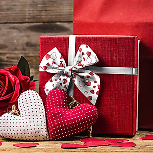 Valentine's Day Ribbons for Wreath Bows Wrapping Gifts, Organdy Heart Ribbons for Valentine's Day Wedding Decoration DIY Crafts, 2.48" X 10 Yards Wired Edge Burlap Ribbon