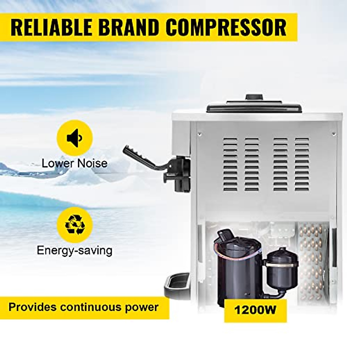 VEVOR Commercial Ice Cream Maker Mchine For Home,4.7 to 5.3 Gal/H Soft Serve Machine,1500W Countertop Soft Serve Ice Cream Machine with 1.6Gal Tank, LCD Panel, 6 Magic Heads