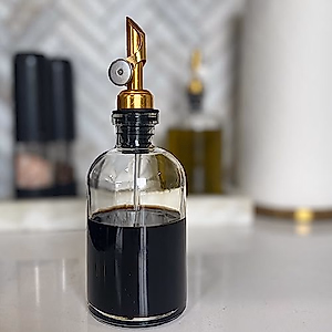 Blush Apothecary 8-ounce Apothecary Clear Glass Bottle with Metal Pour Spout | Oils, Vinegars, Coffee Syrups, Mouthwash | Bottles for Kitchen, Bath and Tabletop (Silver)