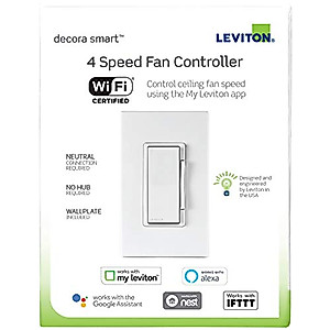 Leviton DW4SF-1BW Decora Smart Wi-Fi Fan Speed Controller, White