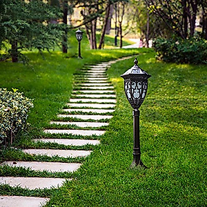 Outdoor Aluminum Cast Glass Lantern Solar LED Column Light Post Lamp American Home Villa Courtyard Lawn Pillar Light Outside Park Street Light IP65 Rainproof Decoration