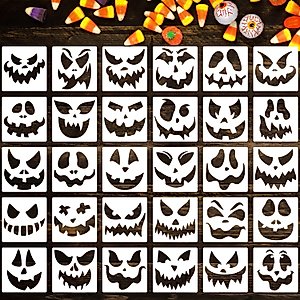 6” Pumpkin Face Stencils Halloween Stencils Reusable Pumpkin Carving Stencil for Painting on Wood Paper Window