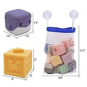 MARUMINE 12PCS Baby Soft Stacking Blocks Squeeze Teething Toys, Educational Montessori Sensory Toy for 6-12 Months Babies