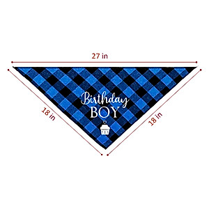 Funny Blue Plaid Cotton Pet Dog Bandana, Birthday Boy Dog Scarf Gender Reveal Photo Prop Accessories Birthday Party for Pet Dog Master Lovers Owner Gift
