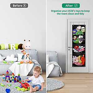 bmhlinyi Over Door Stuffed Animal Storage, Stuff Animals Organizer and Toy Plush Storage，With 4 Large Breathable Storage Pockets, Hanging Door Organizer for Nursery, Bedroom, Bathroom, Kids Room