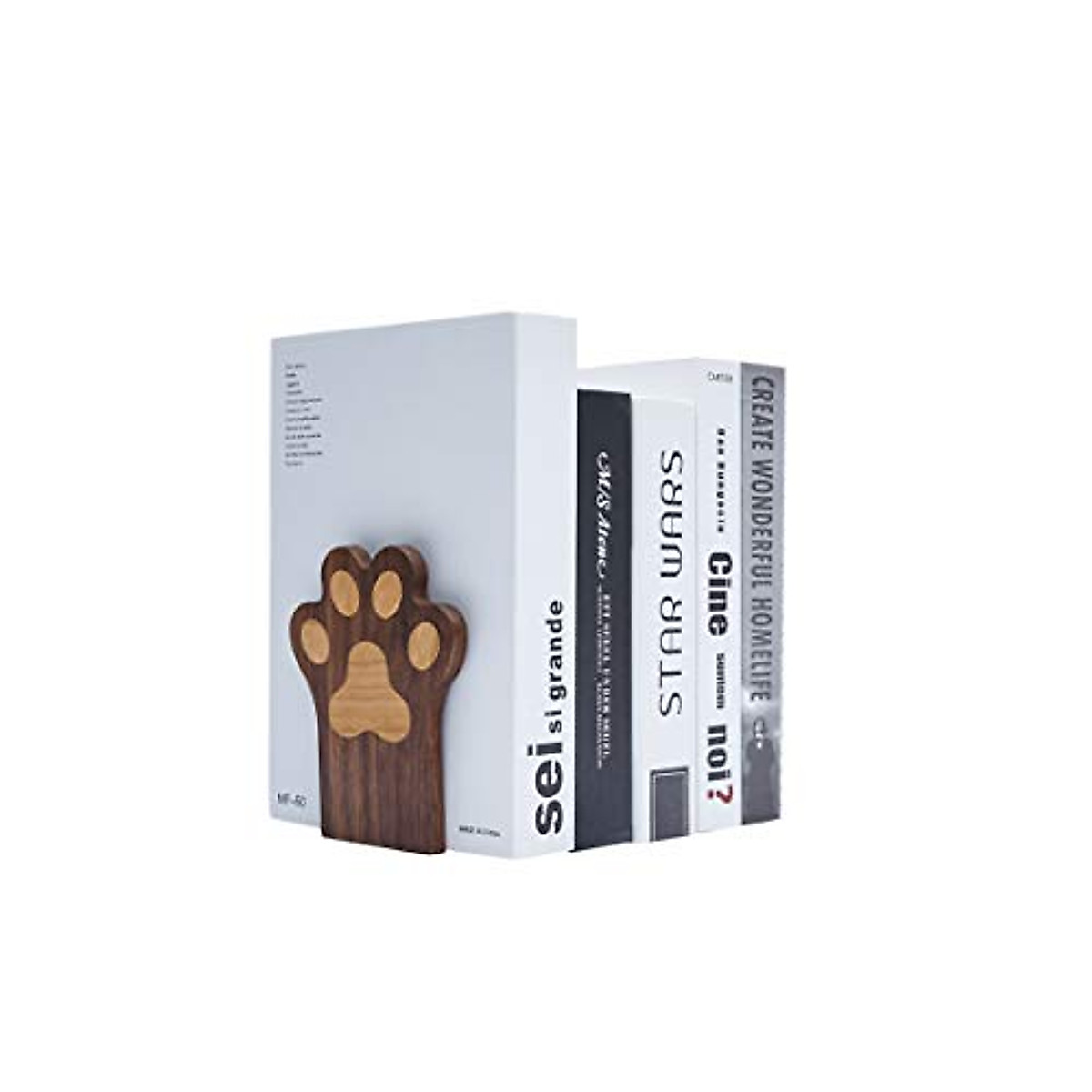 Pandapark Wood Paws Bookends,Nature Coating,Decorative Bookend (Paws-Walnut)