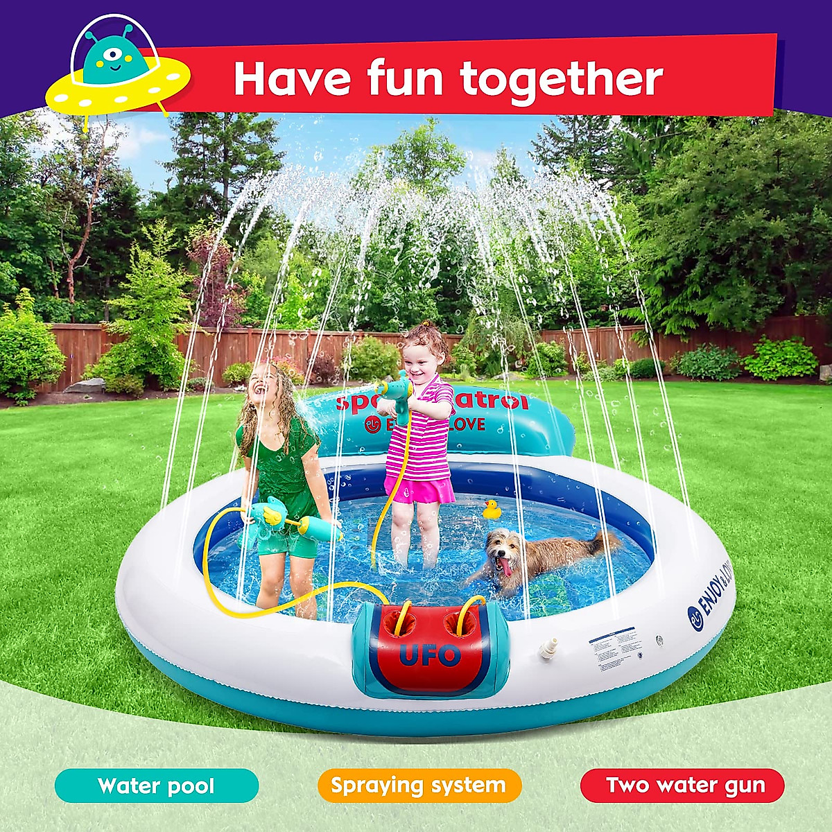 Inflatable Sprinkler Pool for Kids, Outdoor Summer Sprinklers Water Toys for Backyard Yard Lawn, Toddler Splash Pad, Baby Swimming Wading Pool (Classic Edition)