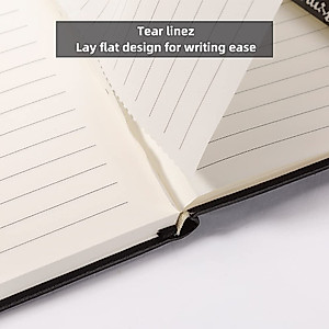 Journals for Writing, Hardcover College Ruled Notebook for School A5 PU Notebook Writing Diary, Elastic Closure, 80Gsm Thick Paper with Inner Pocket (Black+Brown)