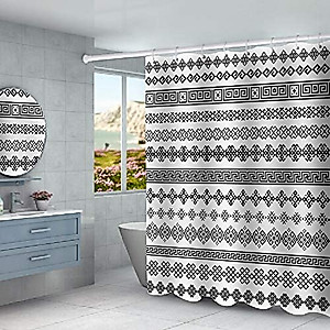 4 Pcs Black and White Shower Curtain Sets with Non-Slip Rugs,Toilet Lid Cover and U-Shaped Mat,Bohemian Geometric Waterproof Durable Shower Curtains for Bathroom