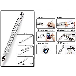 Shulaner 7 in 1 Metal Tech Tool Pen with Ruler, Bottle Opener, Phone Stand, Ballpoint Pen, Stylus and 2 Screw Driver, Multifunction Tool Fit for Men or Women, 4 Color, Pack of 4