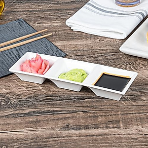 Restaurantware Voga 5 Ounce Divided Serving Dishes 10 Square Condiment Serving Dishes - Serve Appetizers Snacks Dips Or Dressings For Parties Or Events White Melamine 3 Compartment Dishes