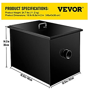 VEVOR 14 LB Commercial, Carbon Steel 7 GPM, Interceptor Side Water Inlet, Under Sink Grease Trap for Restaurant Canteen Factory Home Kitchen, Black