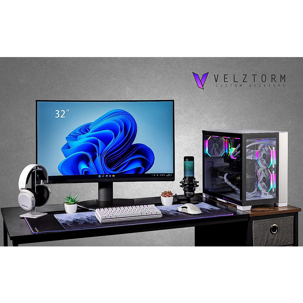 Velztorm Mini Lux Custom Gaming Desktop (AMD Ryzen 9 5950X 16-Core, GeForce RTX 3070 Ti 8GB, 16GB DDR4, 1TB PCIe SSD + 1TB HDD, WiFi-N, 750W PSU; RGB Fans, 240mm AIO White, Win10Home) VELZ0048
