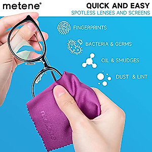 Metene 15 Pack Microfiber Cleaning Cloths (6"x7") in Individual Vinyl Pouches | Glasses Cleaning Cloth for Eyeglasses, Phone, Screens, Camera Lens and Other Delicate Surfaces Cleaner (Purple)
