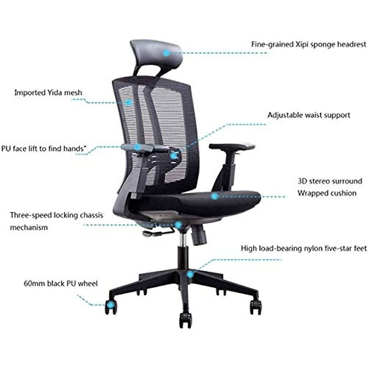 VejiA Office Chair, Breathable Mesh Computer Chair with Ergonomic Adjustable Lumbar Support, Black Swivel Desk Chair with Adjustab