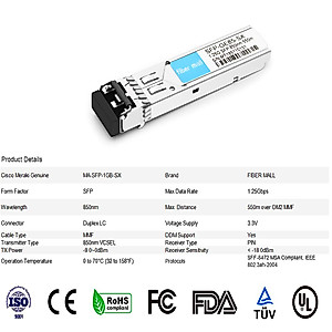 1G SFP for Cisco Meraki MA-SFP-1GB-SX 1000BASE-SX Mini-GBIC SFP MMF 850nm 550m LC DOM Transceiver Module