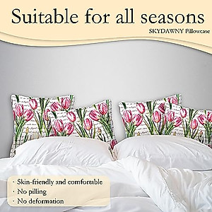 SKYDAWNY Pink Tulip Flowers Pillow Covers, Spring Throw Pillow Cases 18x18 in Square Pillowcases Set of 2 for Home Decorative Living Room Sofa Bedroom Outdoor,Double-Sided Design