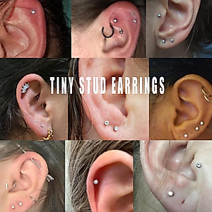 JOERICA 12Pairs 20G Stainless Steel CZ Stud Earrings for Women Men Cartilage Helix 2mm Stud Earrings Set Round Cubic Zirconia Screw Flat Back Stud Ear Piercing