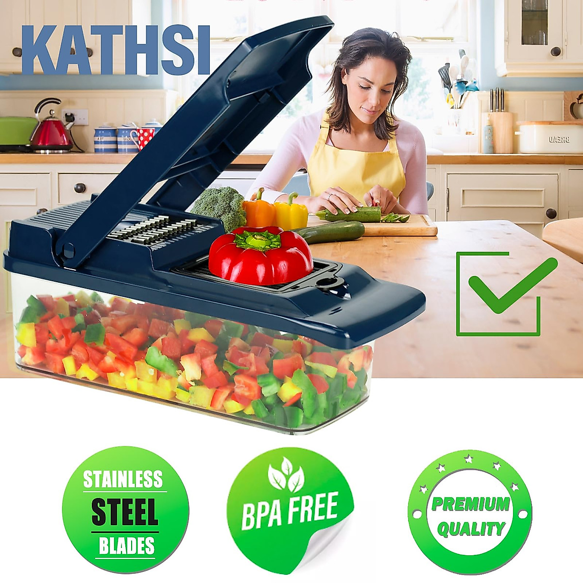 Pro Vegetable Chopper, Onion Chopper Slicer Dicer with Container, Food Chopper Vegetable Slicer, Veggie Chopper Slicer Dicer Cutter, 12-in-1 Mandoline Slicer, Blue