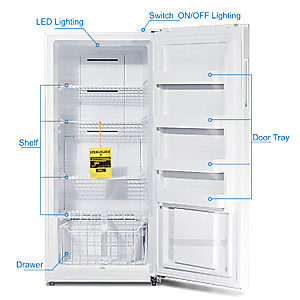 Techomey Frost Free Upright Freezer/Refrigerator 13.8 Cu.Ft, Standing Freezer with Front Single Door for Garage, No Handle, White