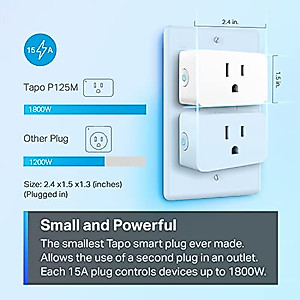 TP-Link Tapo Matter Supported Smart Plug Mini, Compact Design, 15A/1800W Max, Super Easy Setup, Works with Apple Home, Alexa & Google Home, UL Certified, 2.4G Wi-Fi Only, White, Tapo P125M(3-Pack)